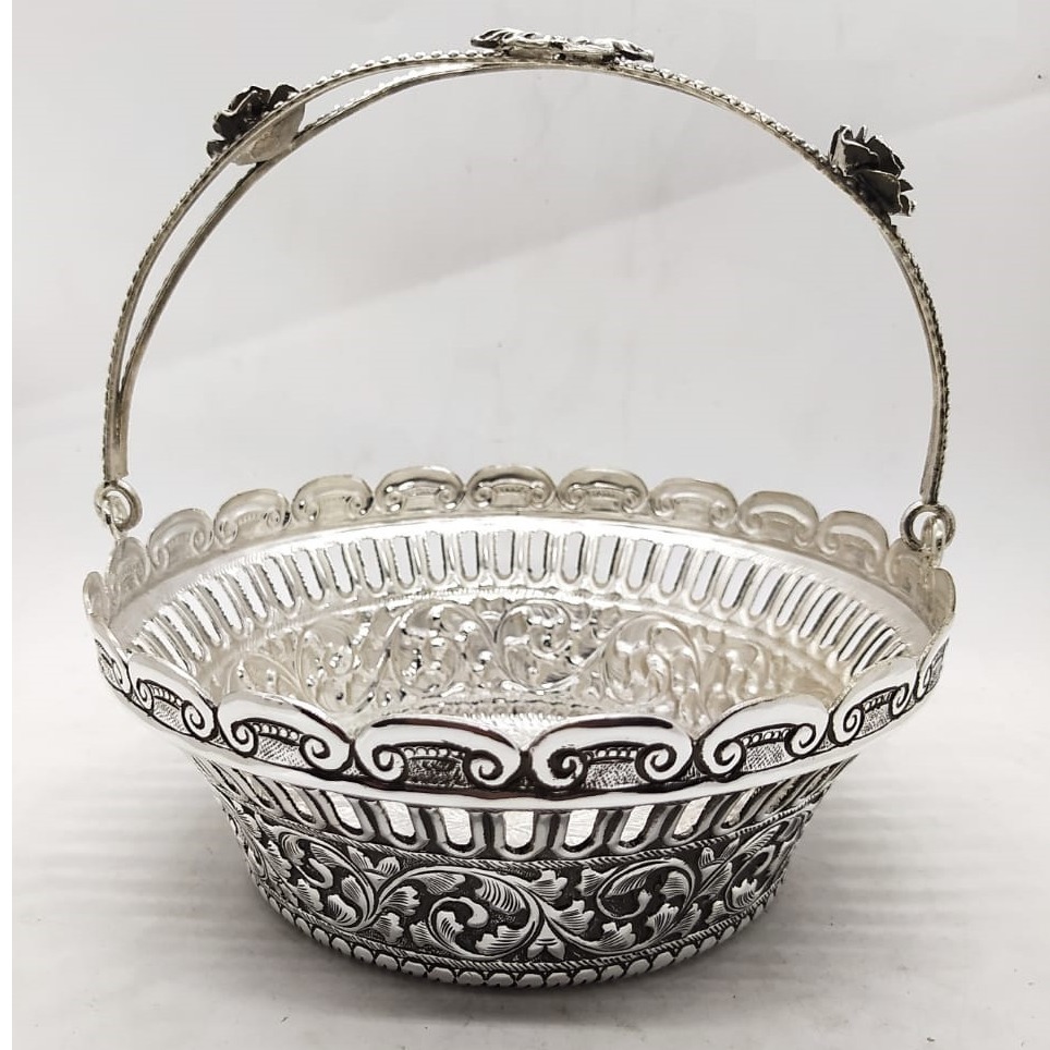 Buy quality Puran pure silver flower tokri with handle in antique ...