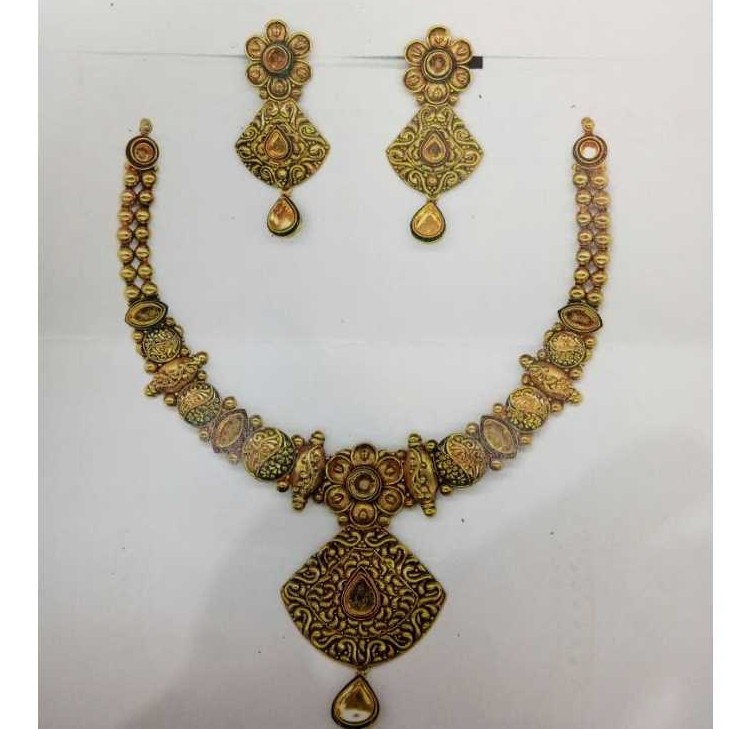 Manufacturer of 22k gold jadtar necklace set | Jewelxy - 35741