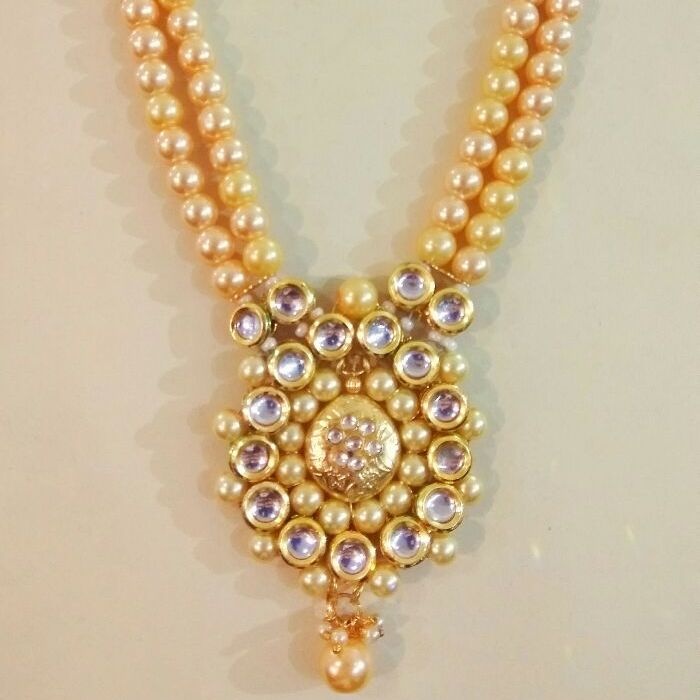 Manufacturer of Fashion moti mala with kundan pendant | Jewelxy - 27285