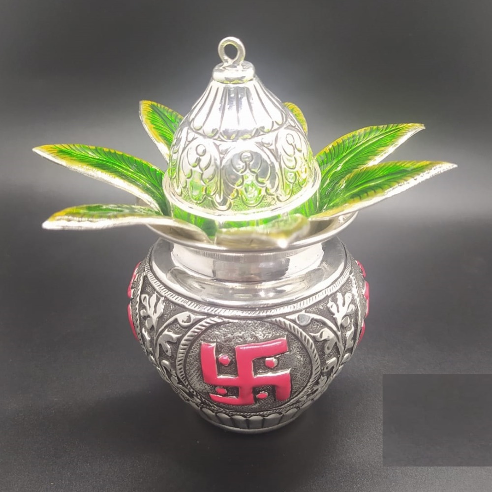 Buy quality 925 Pure Silver Navrang Kalash With Nariyal and Leaves po ...