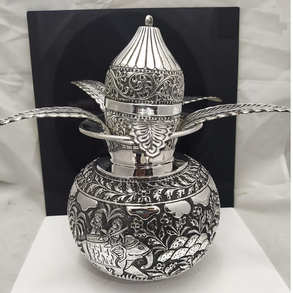 Buy quality 925 Pure Silver Navrang Kalash with Nariyal in Antique PO ...