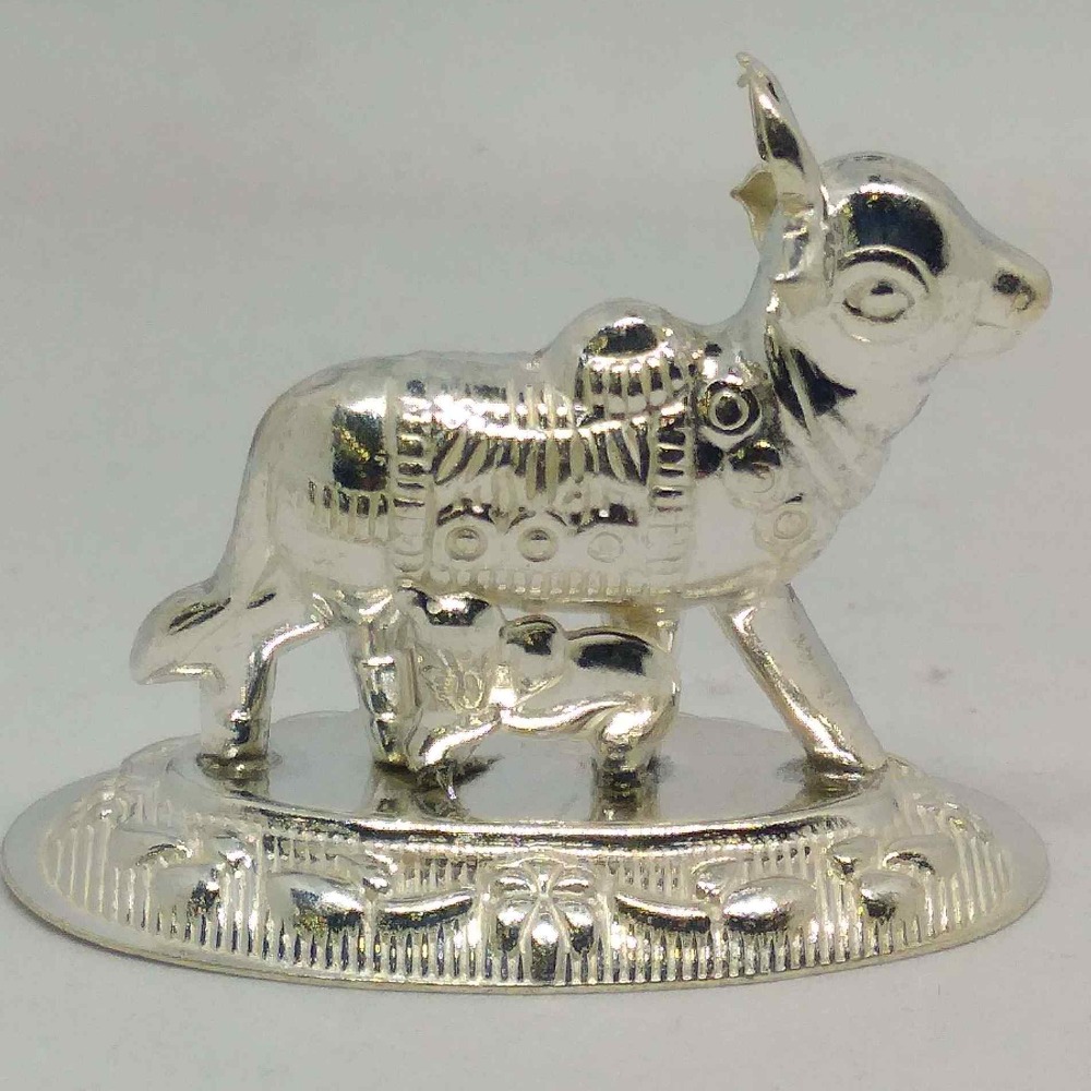Retailer of Silver gau mata with bachhda murti for pooja home temple ...
