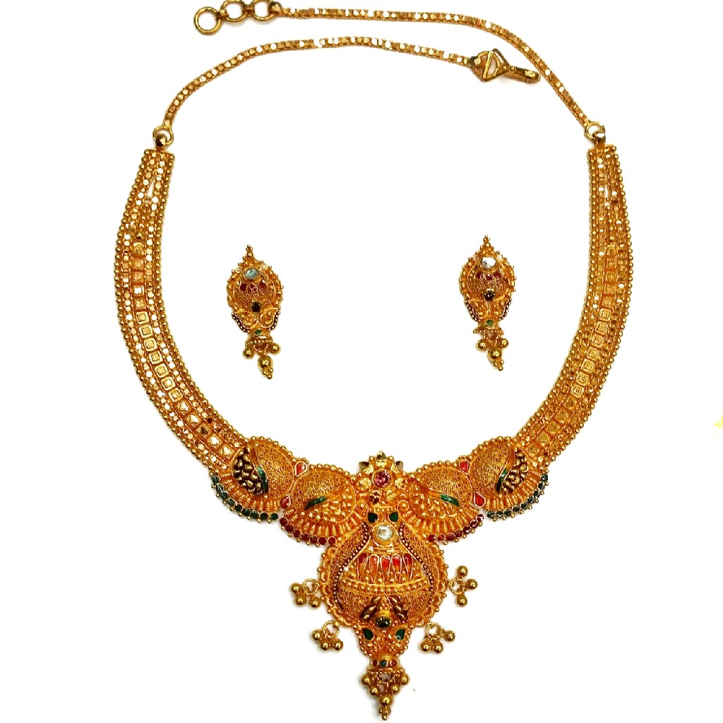 Showroom of 22k gold calcutti half necklace set mga - gn0046 | Jewelxy ...