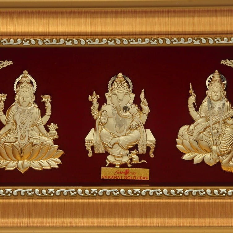 Buy quality 999 gold leaf Laxmiji -ganeshji-saraswatiji frame in Ahmedabad