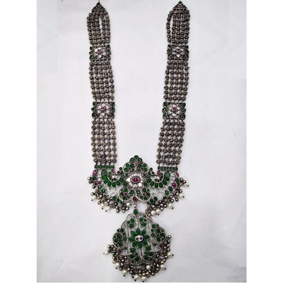 Buy quality Pure silver temple haram necklace with gemstones po-216-44 ...