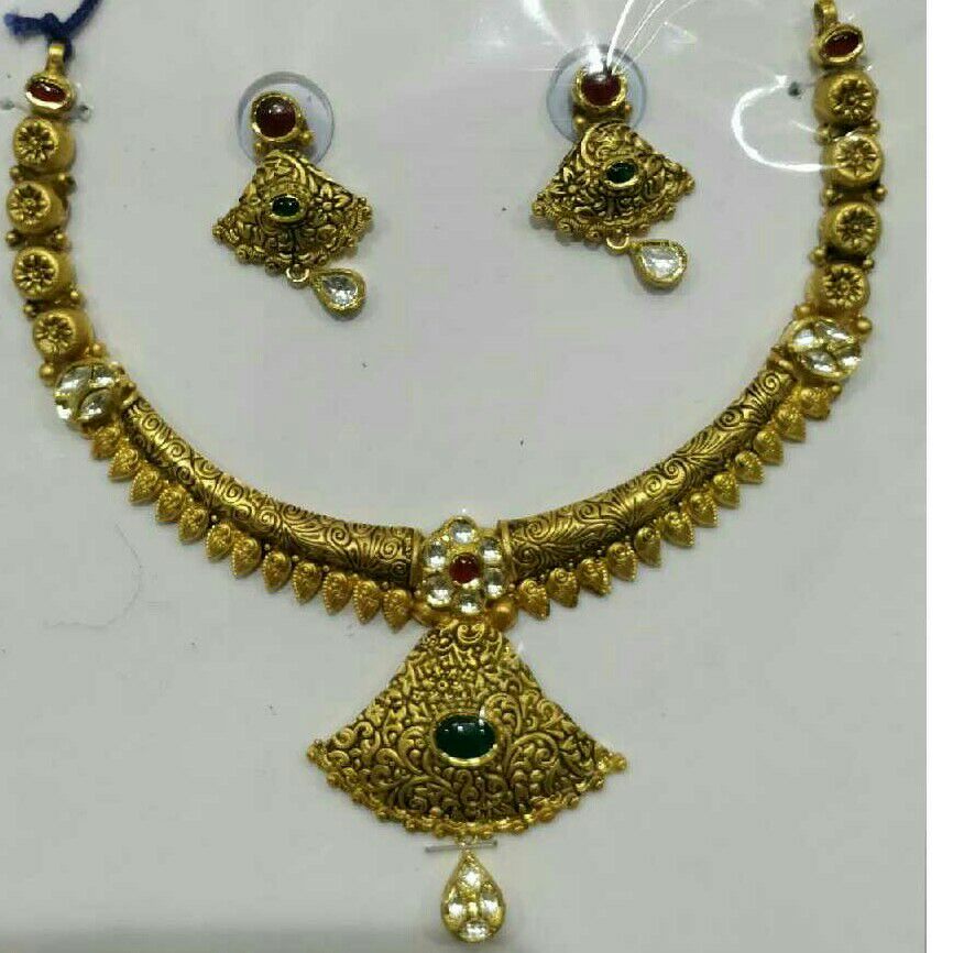 Wholesaler of 22k / 916 gold antique jadtar necklace set | Jewelxy - 44760