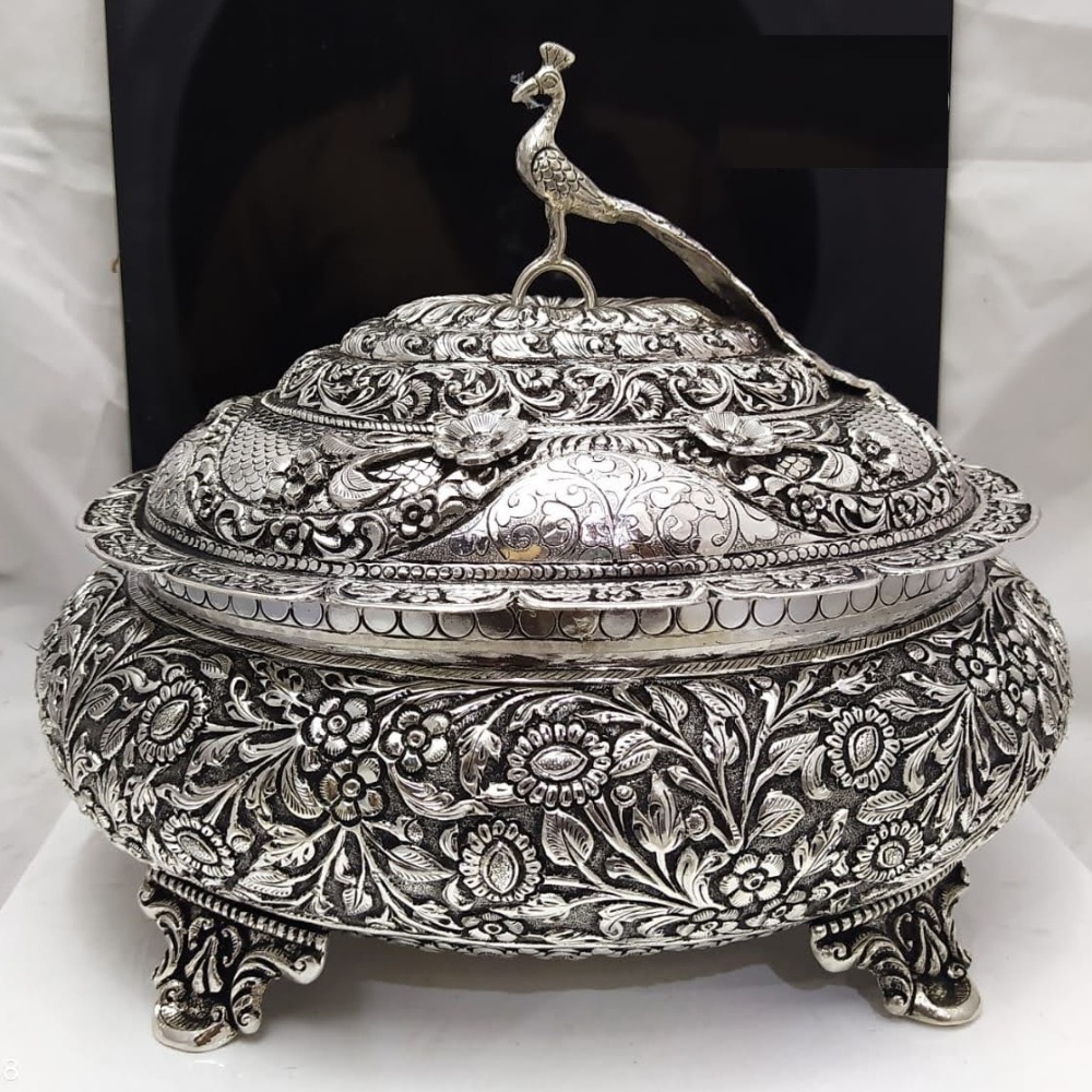 Manufacturer of 925 pure silver dry fruit box (pandan) in deep carvings ...