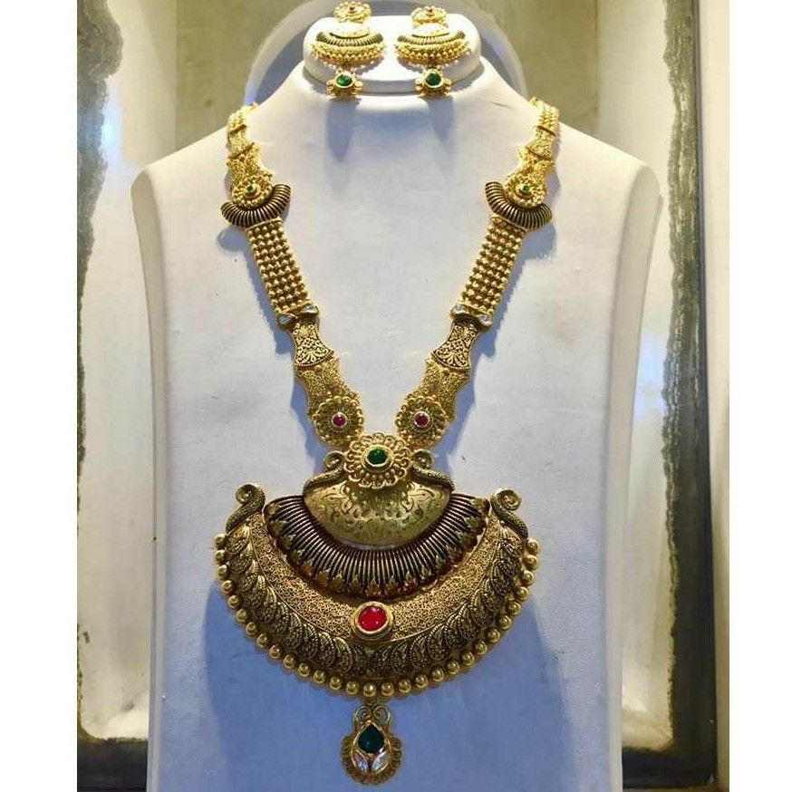 Manufacturer of 22k / 916 gold ladies jadtar vertical necklace set | Jewelxy - 43067