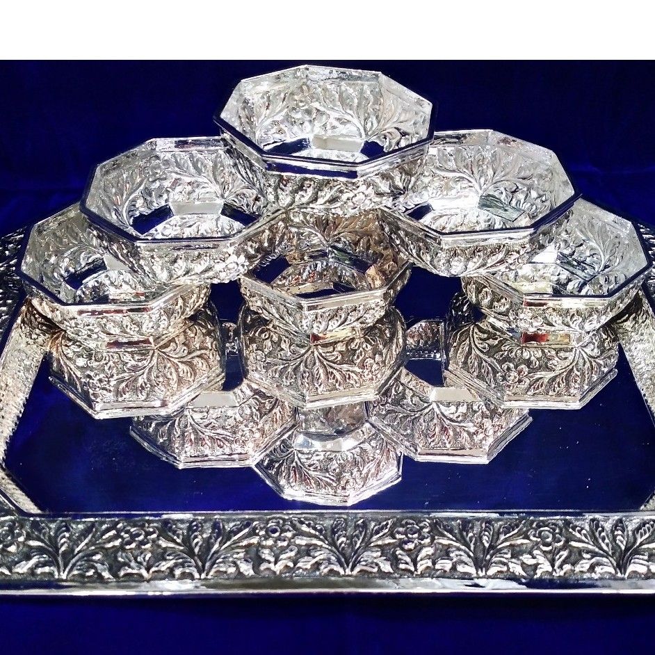 Buy quality 925 Pure Silver Bowl And Tray Set PO-170-01 in New Delhi