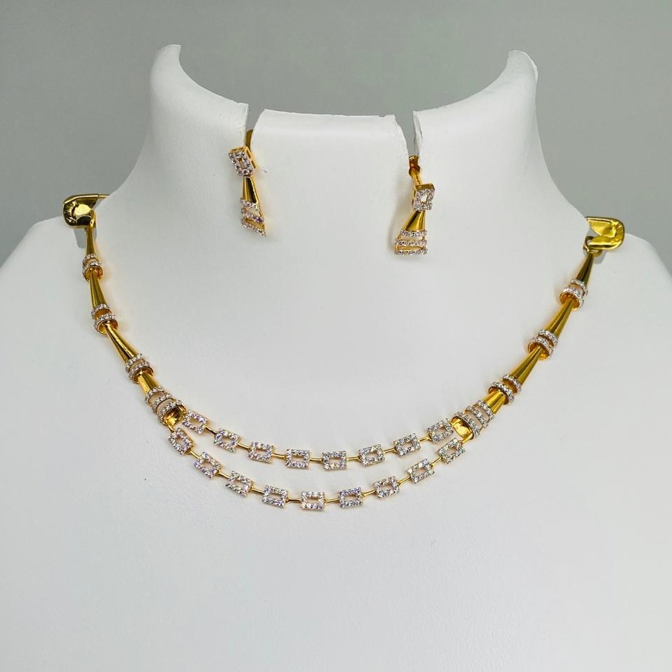 Retailer of 916 gold 2 line diamond necklace set | Jewelxy - 239317