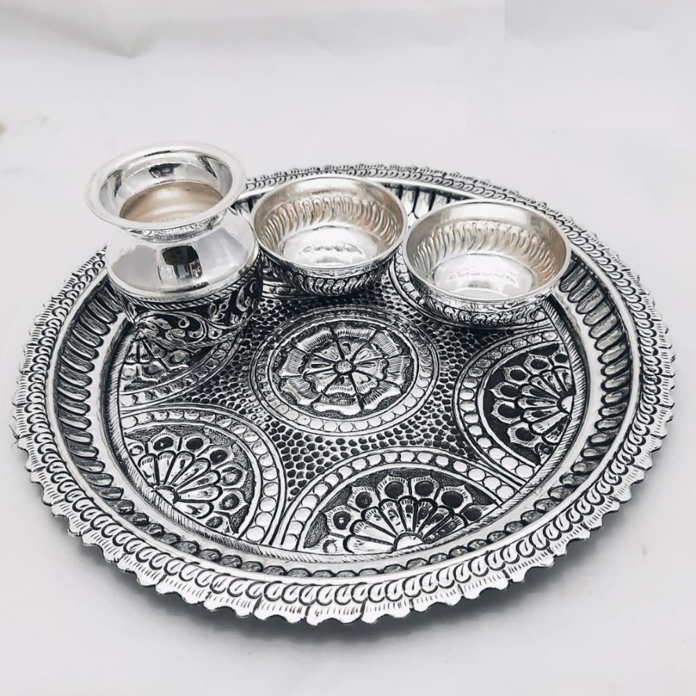 Buy quality 925 Pure Silver Antique Pooja Thali Set PO-263-27 in New Delhi