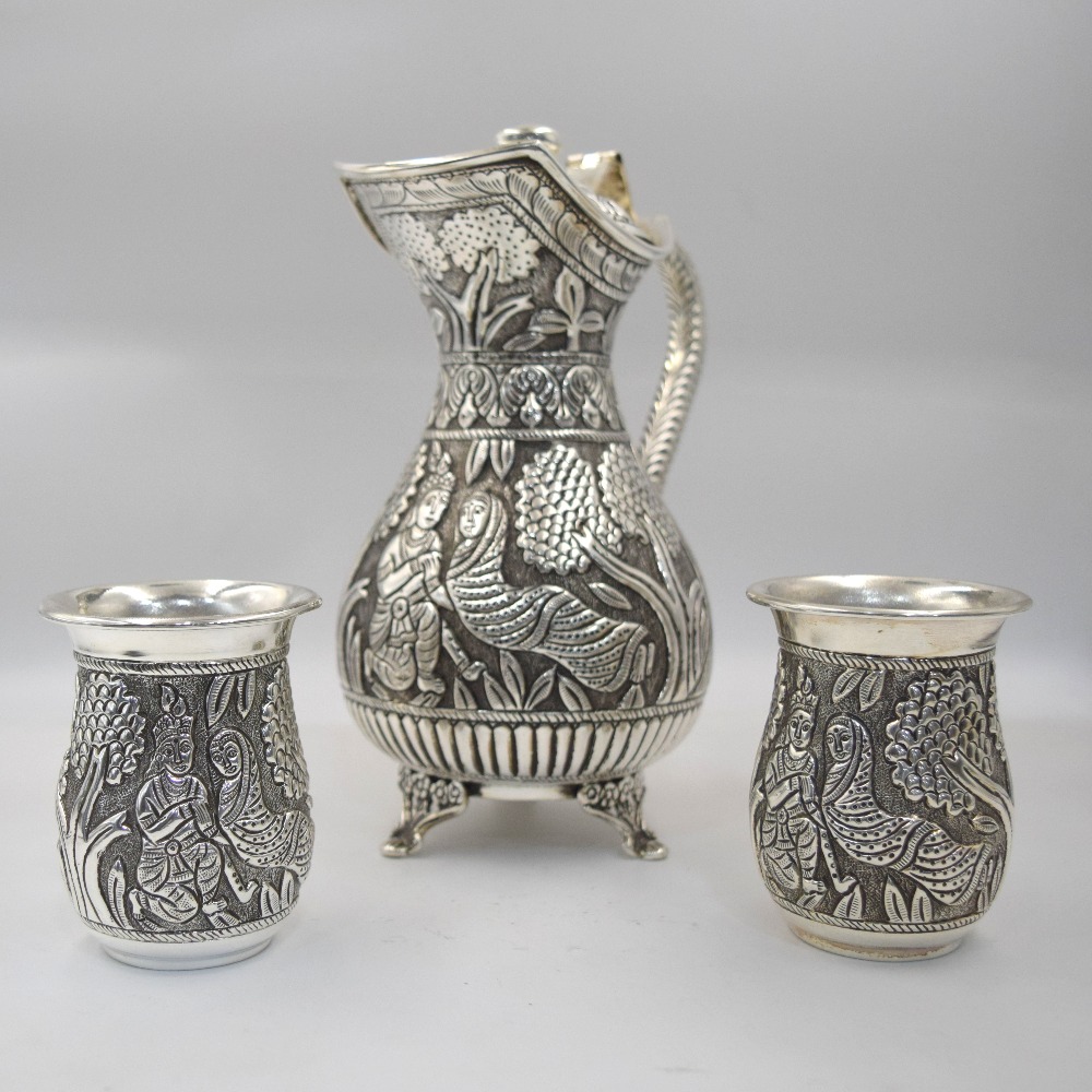 Retailer of Pure silver stylish jug and glasses set in antique ...