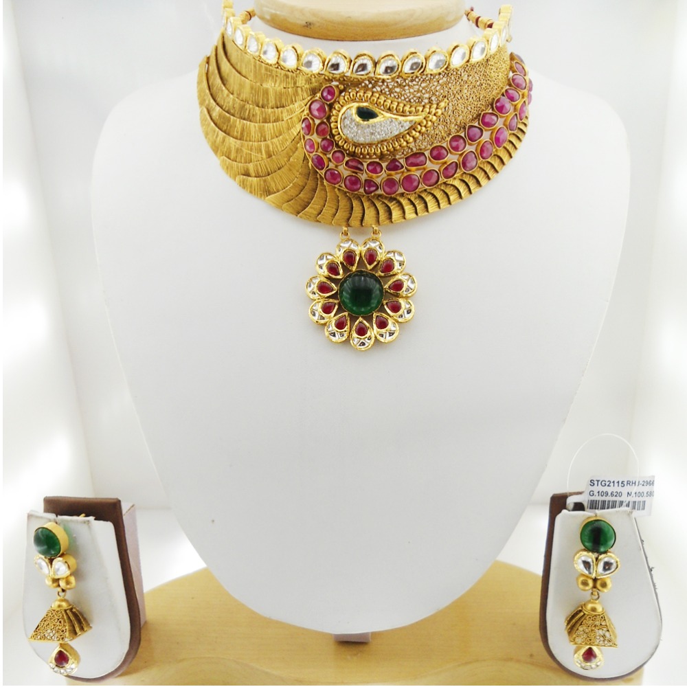 Wholesaler of 22kt gold antique bridal choker set rhj-2966 | Jewelxy - 55024