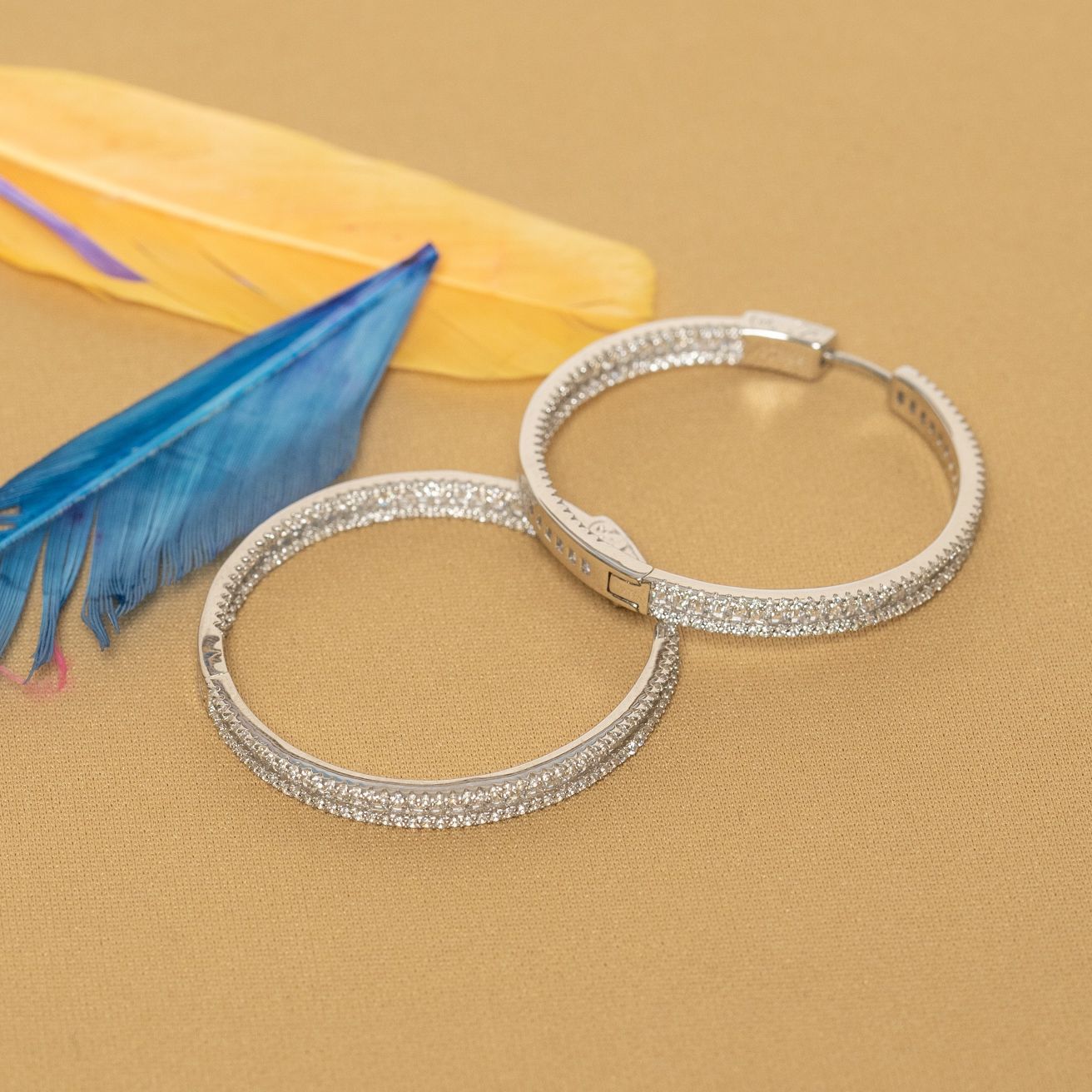 Retailer of Stone cublic graceful silver hoops | Jewelxy - 230363